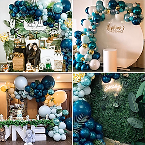 SKEFOLI Dark Teal Balloon Garland Arch Kit for Boys Men Green Jungle Wild One Safari Themed Party Decorations Supplies with Tassel Double-layer Balloons for Birthday Bridal Baby Shower (Dark Teal)