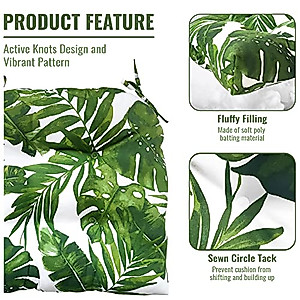 TWLEAR Indoor/Outdoor Wicker Chair Cushions, U-shape Tufted Patio Seat Cushions All Weather for Outdoor Furniture Home Garden Office Chair Use, 19”x19”x5”, 2 Pack, Palm Green