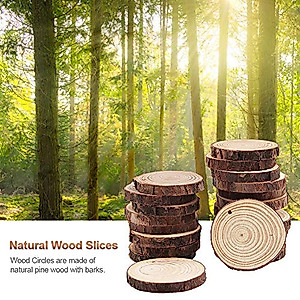ATDAWN Natural Wood Slices with Holes, 30 Pcs Unfinished Wooden Circles, Craft Wood kit, Christmas Ornaments DIY Crafts (2.4"-2.8")