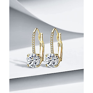 Hugitout Drop Dangle Earring for women, 14K Gold Plated Leverback Earrings with Cubic Zirconia Rhinestone Huggie Hoop Earings Fashion Jewelry for Girls
