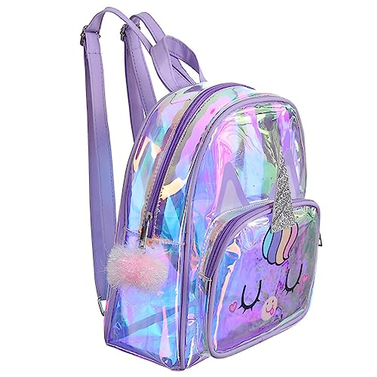 VALICLUD Clear Unicorn Backpack for Girl Holographic Backpack Clear Backpack Unicorn Transparent Backpack Clear Mini Backpack Casual Daypacks (Purple)