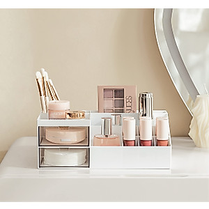 HBlife Makeup Organizer for Vanity Desk Organizers and Storage Skincare Organizers Cosmetic Display Case Desktop Organizer for Office, White