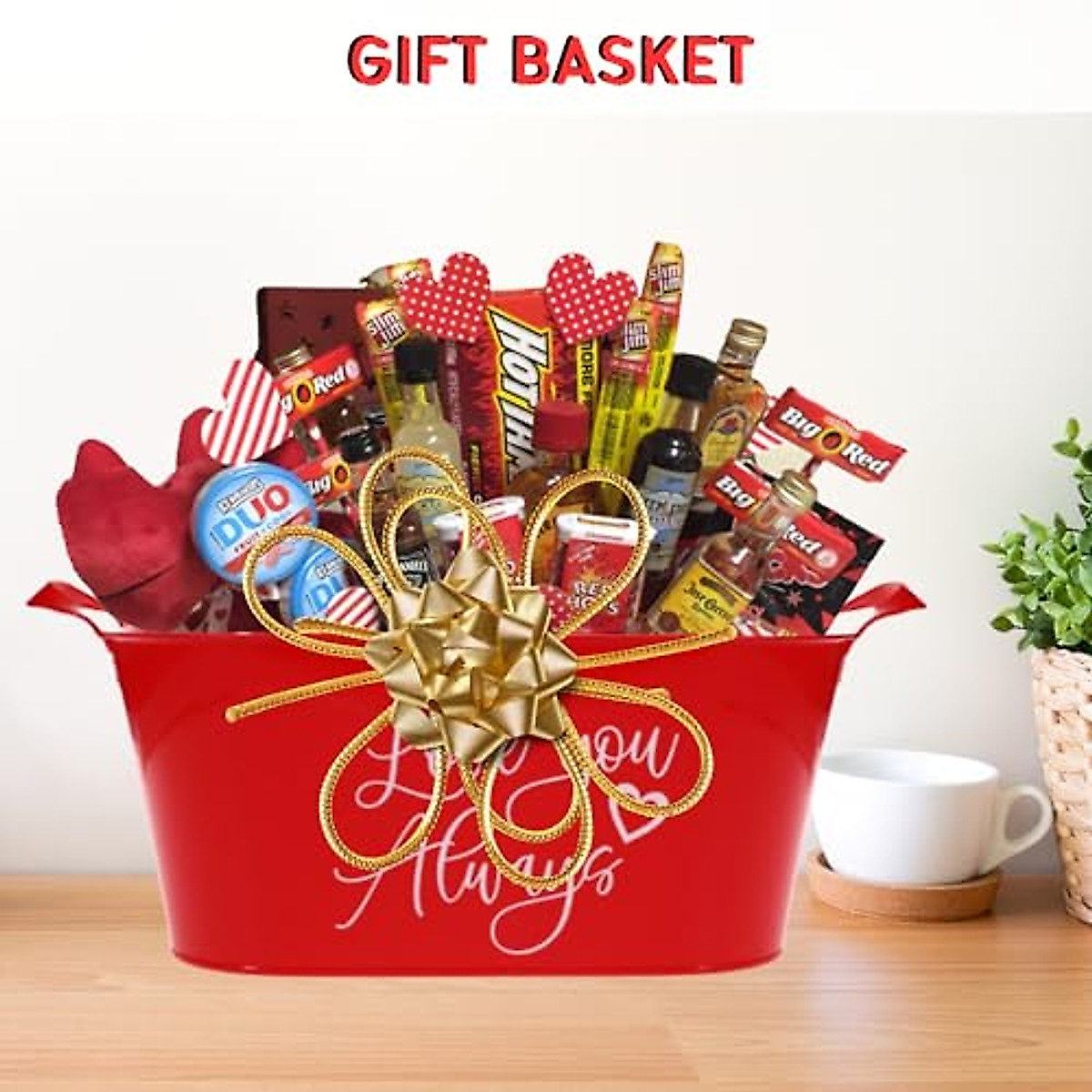 Ja'Cor Love You Always Red Plastic Oval Buckets with Handles, Wedding Valentines Day Gifts Gift Baskets Organizer Storage Containers Ice Bucket Party Holiday Decorations with 1-Pc Ja'Cor Spatula