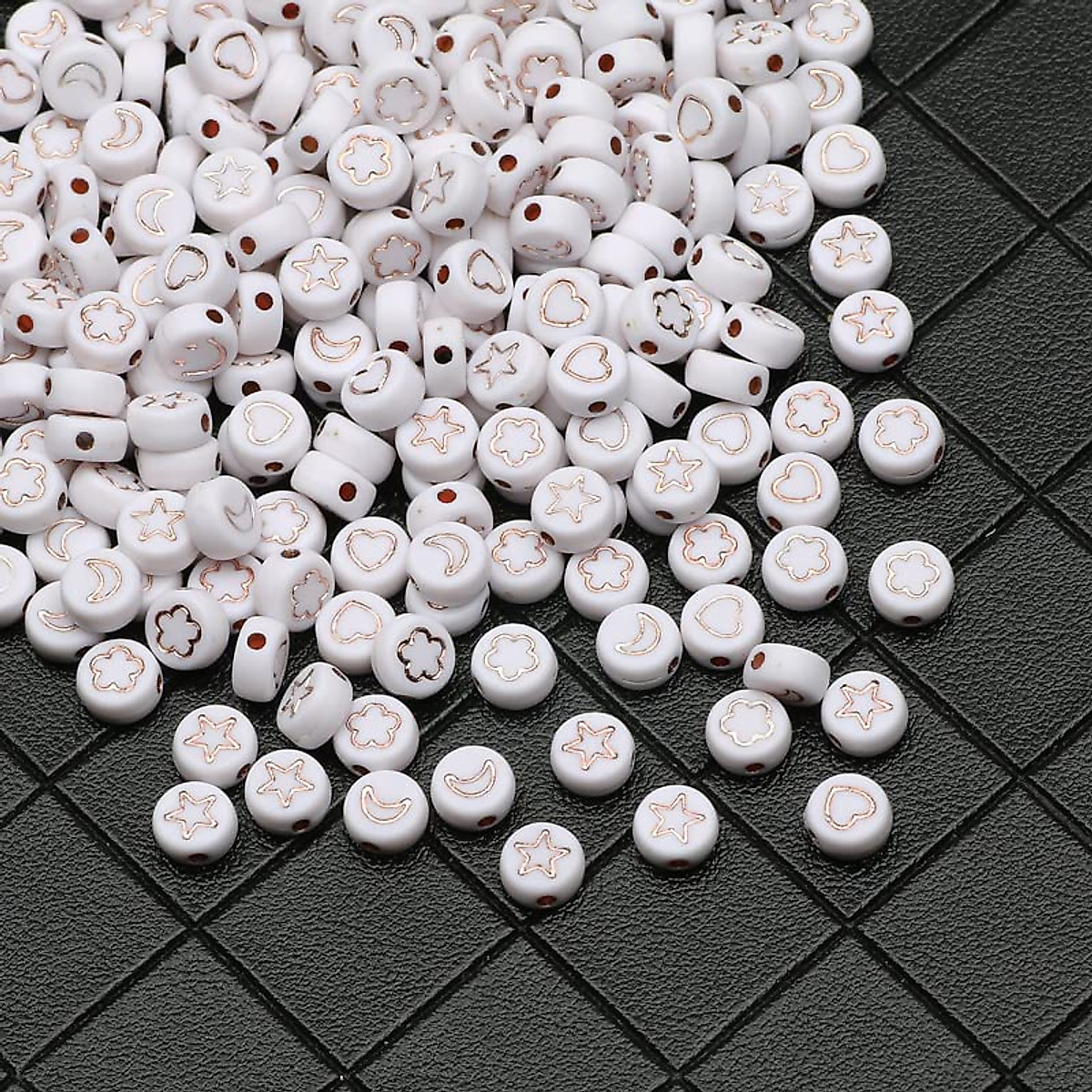 NHBT YU Rose Gold Mixed Moon Star Flower Heart Acrylic Beads Round Flat Loose Spacer Beads for Jewelry Making DIY Bracelet Necklace T725 (Item Diameter : 300pcs)