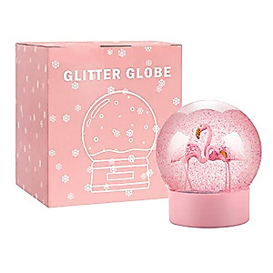 Mingfuxin Snow Globe, Pink Flamingos Snow Globe for Kids, Glitter Glass Snowglobes for Women Girls, Snow Globes Home Office Table Decor Birthday Gift, 100MM Pink Flamingos Valentines Snow Globe