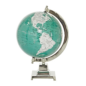 Deco 79 Aluminum Metal Globe, 12" x 12" x 18", Teal
