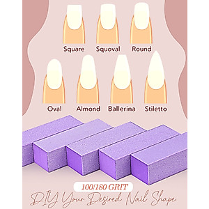 Maryton Nail Buffer Block, Medium/Fine Grit 100/180 Finishing Buffers for Acrylic Nails Gel Polish Nails, 3 Way Professional Pedicure Manicure Buffer Kits, 5 Count (Purple)