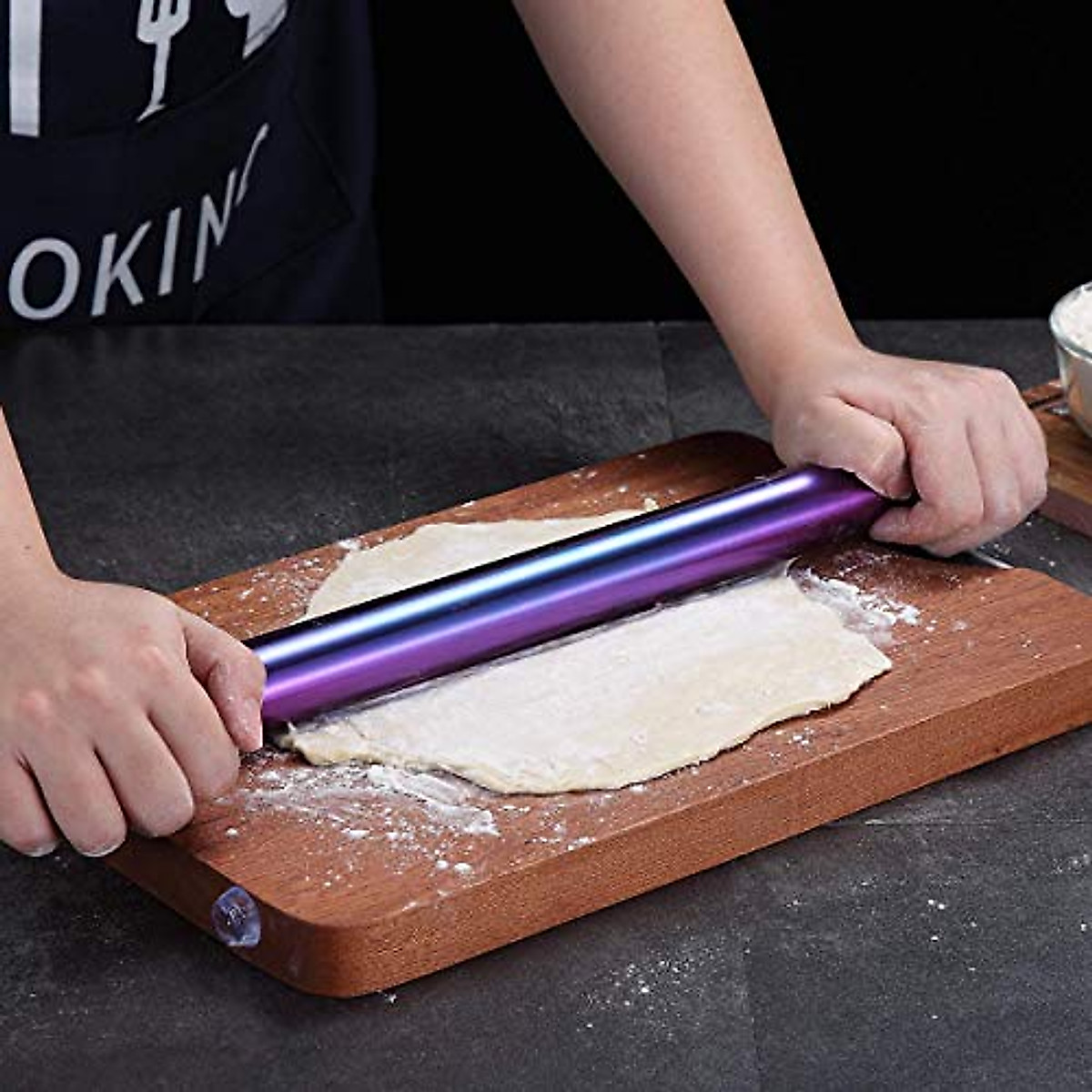 Berglander Rainbow Rolling Pin, 16.7 Inches Stainless Steel Colorful Matte Finish with Rainbow Titanium Plating Rolling Pin for Baking Pizza Dough, Pie, Cookie, Gift Ideas for Bakers.
