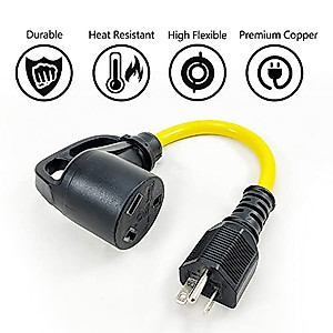 5-15P 3-Pin Male Plug to 10-50R Female Adapter Cord (Yellow)