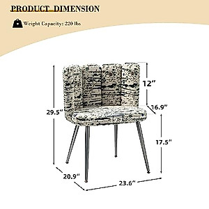 HULALA HOME Modern Dining Chairs Set of 2, Print Living Room Chair with Shell Back and Golden Metal Legs, Comfy Upholstered Cute Accent Chair for Living Room Bedroom Makeup Room Vanity, Ivory