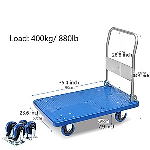 Generic Push Cart Dolly Platform Hand Truck with Quiet Wheels Moving Trolley Cart with Foldable Handle and High Weight Capacity for Factories Shops Platform T, 60*90