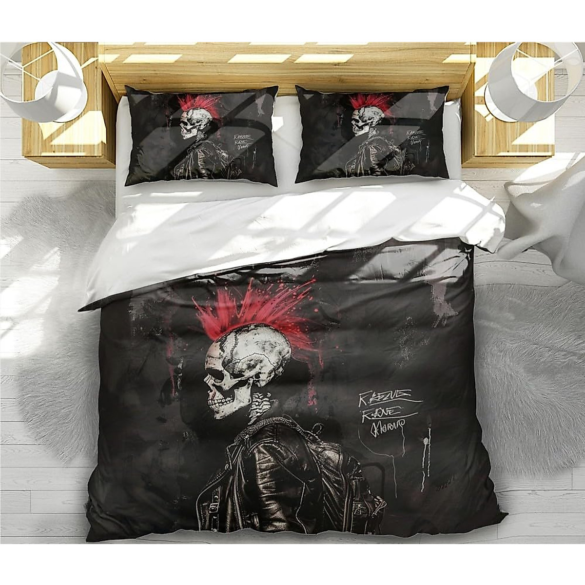 Aimery Punk Rock Duvet Cover Set - Soft and Breathable, Microfiber Comforter for All Seasons with Bold Punk Rock Designs (King (104"x90"),04)