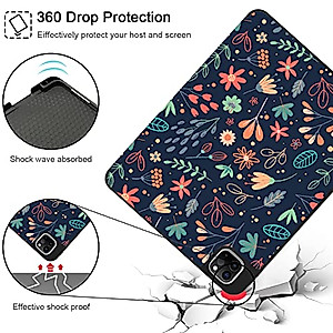 Lepeoac Designed for iPad Pro 11 inch Case M2 4th Generation (2022) / 3rd Gen (2021) / 2nd Gen (2020) / 1st Gen (2018) with Pencil Holder, Trifold Stand TPU Back Shell Smart Case, Flat Floral