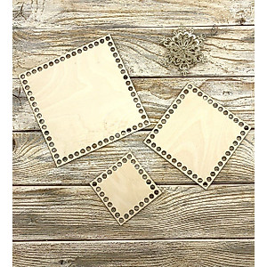 Wooden Bottom for Crochet Baskets, Kit with 3 Crochet Basket Wood Bases to Crochet with T-Shirt Yarn, Weaving Supplies and Home Decor Craft, Square, 1x7.8in, 1x5.9in, 1x3.9in