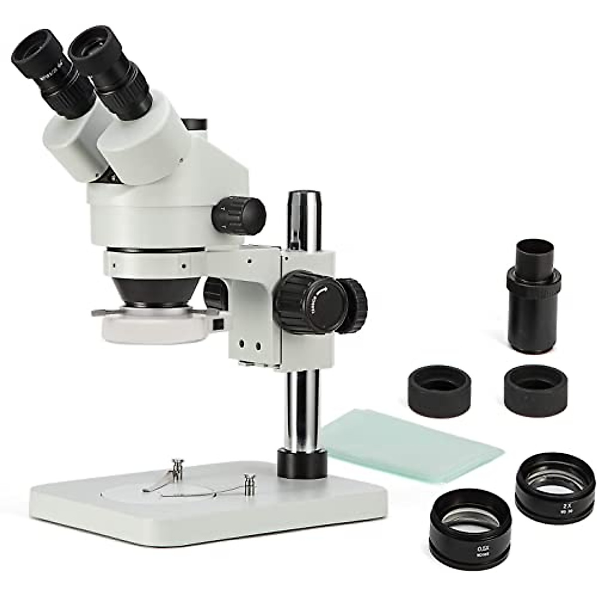 SWIFT Professional Trinocular Stereo Zoom Microscope,WF10X Eyepieces,3.5X-90X,0.7X-4.5X Zoom Objective,56-Bulb LED Ring Light, 0.5X 2.0X Barlow Lenses,Large Pillar-Style Table Stand