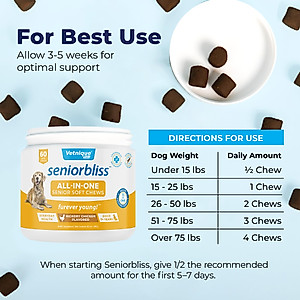 Vetnique Seniorbliss Senior Dog Multivitamin with Glucosamine, Omega 3 Fish Oil, and Probiotics - for Dog Joints, Digestive and Immune Support for Optimal Health (All-in-One Daily Vitamin, 60ct)