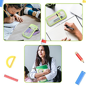 Mesh Pencil Case, Multifunctional Transparent Mesh Pencil Pouch Pencil Storage Case Stationery Pouch Pencil Zipper Case Clear Travel Makeup Pouch for Students Office Travel (Green)