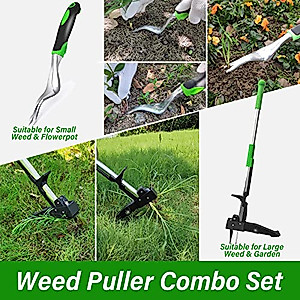 SOYUS Weeder Puller Standing Weed Puller Tool Stand Up Heavy Duty Garden Tool with 39" Long Handle, 4 Claws Stainless Steel, High Strength Foot Pedal, Comfort Soft Grip Without Bending