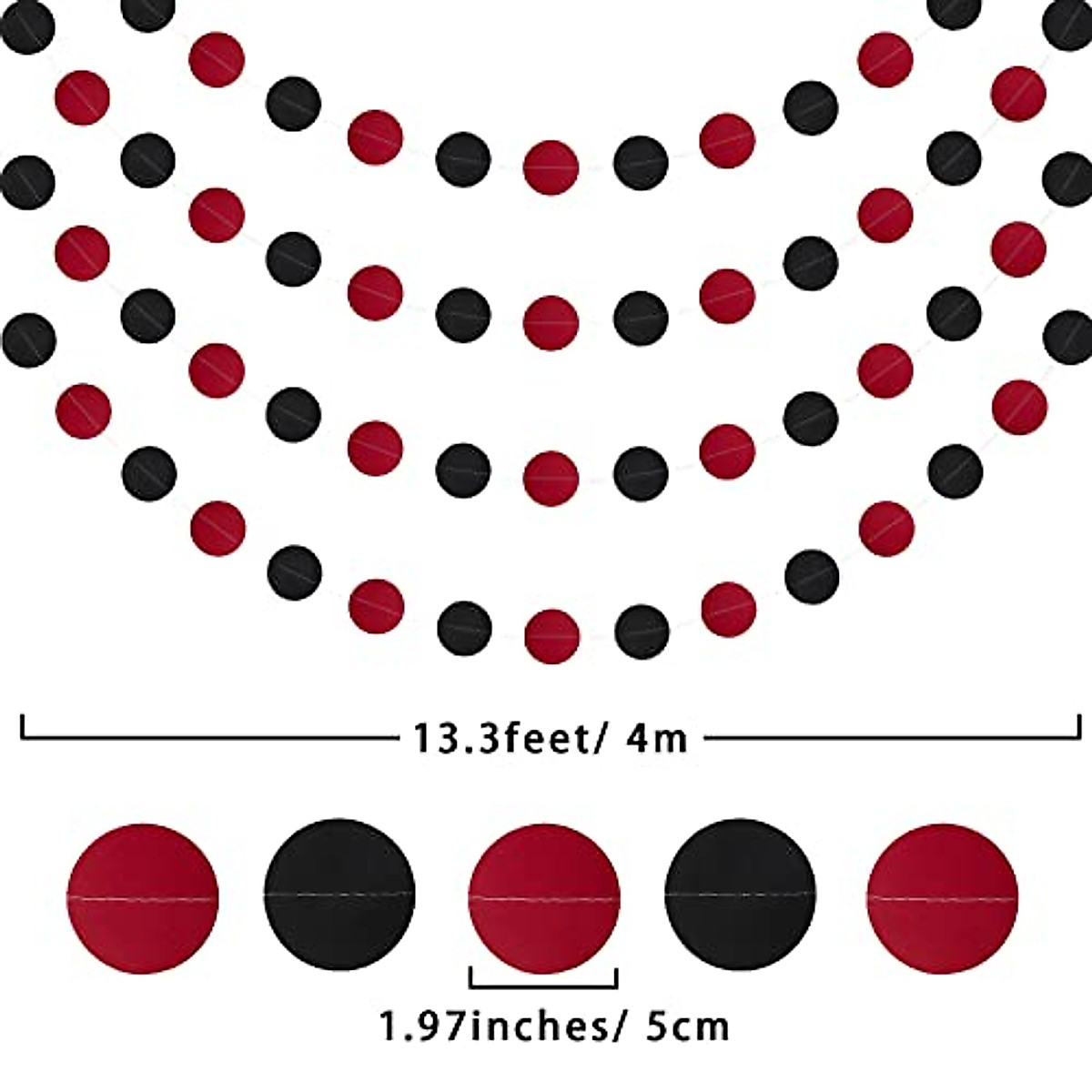 Red and Black Circle Garland, UNIIDECO Paper Dots Banner, Happy Birthday Baby Bridal Shower Bachelorette Party Streamer Backdrop Supplies, Classroom Cieling Bulletin Board Decor