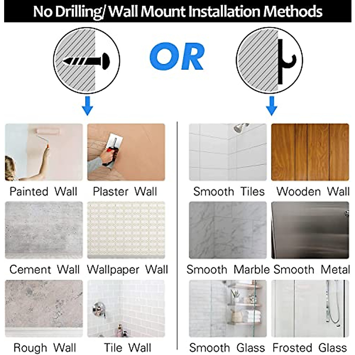 Adhesive Shower Caddy (2 Pack) with 2 Soap Dishes, Shower Shelf with Hooks, No Drilling/ Wall Mounted Shower Rack Rustproof Stainless Steel Shower Organizer for Inside Shower & Kitchen Storage (Black)