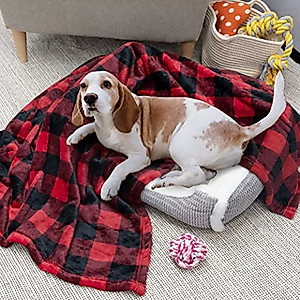 PAVILIA Buffalo Plaid Throw Blanket for Sofa Couch | Soft Flannel Fleece Red Black Checker Plaid Pattern Decorative Throw | Warm Cozy Lightweight Microfiber | 50 x 60 Inches