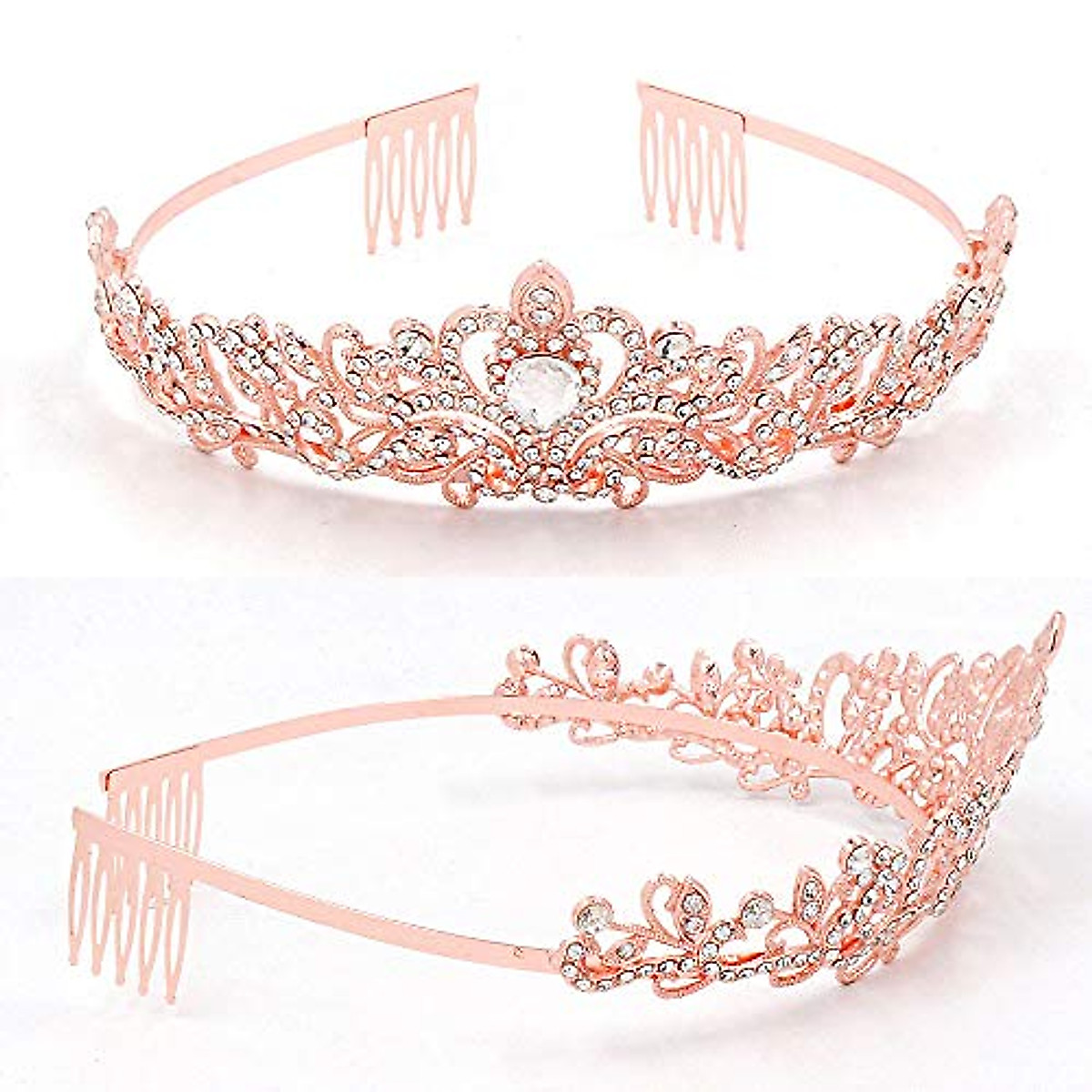 "Birthday Princess"Sash and Rhinestone Crown Set - Glitter Gold Fabric with Rose Gold Foil Letters Birthday Sash for Girl + Rhinestone Crown Set Birthday Party Gifts Birthday Party Supplies