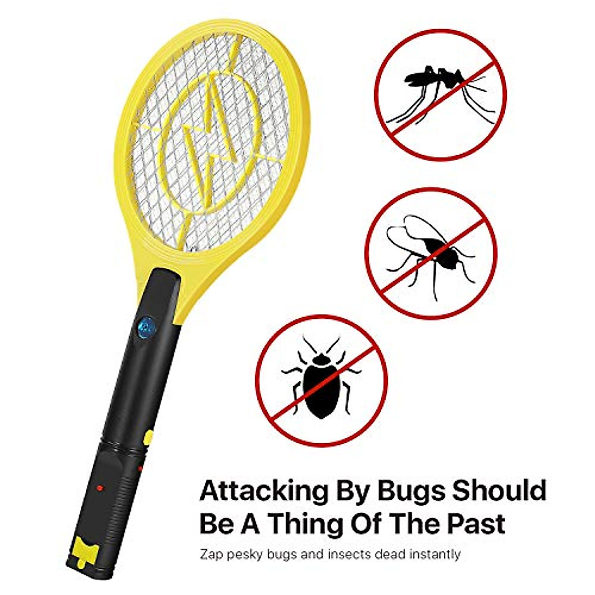 Flexzion Electric Mosquito Zapper Racket 17" Electric Rechargeable Bug Swatter USB Charging, for Bedroom Patio Bites Yard Boat Camping Car Decks Indoor Outdoor - Yellow