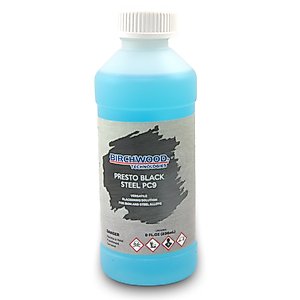 Birchwood Presto Black STEEL PC9 Technologies - versatile blackening solution for iron and steel alloys traditional patina steel blue and black oxide touch-up (8 oz)