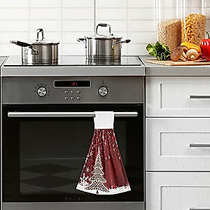 SUABO Christmas Tree Hanging Kitchen Towel 2pcs Home Decorative Tie Towels Soft Hand Towels Loop for Bathroom Farmhouse Housewarming Tabletop, 12x17Inches