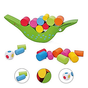 Classic World Wooden Stacking Blocks Balancing Game Crocodile Math Game Wooden Stacking Blocks and Sorting Toy Educational Toys for Preschool Kids