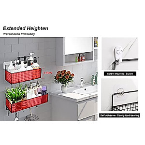 Livabber Adhesive Shower Caddy Basket Shelf with Hooks, All Metal Bathroom Organizer Shelf Rustproof Storage Basket No Drilling Wall Mounted, 2-in-1 Space Saving Kitchen Spice Racks, 2 Pack, Black