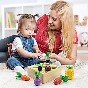 SKYFIELD Wooden Farm Harvest Game Montessori Toy, Educational Learning Toy for Boys &Girls 1 2 3 Years Old, Shape Sorting Vegetable &Fruits Fine Motor Skill Toy Gift for Toddlers 1-3