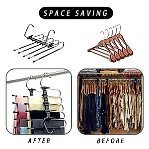 Closet Organizers and Storage, Magic Pants Hangers for Space Saving, Pant Hanger Rack Organizer Use for Scarf Jean Skirt ( 2-Pack with 10 Stainless Steel Clips ) (Black)