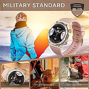 Military Smart Watch for Women (Answer/Make Call), 1.39 Inches HD Outdoor Tactical Sports Rugged Smartwatch, Fitness Tracker Watch with Heart Rate Blood Pressure Sleep Monitor for iPhone Android Phone