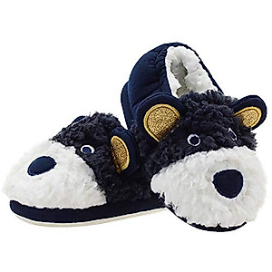 LA PLAGE Kids Boys Girls Cartoon Bear Slippers with Cozy Memory Foam Slip On Indoor Outdoor Little Kids House Slippers 1-2 US Black