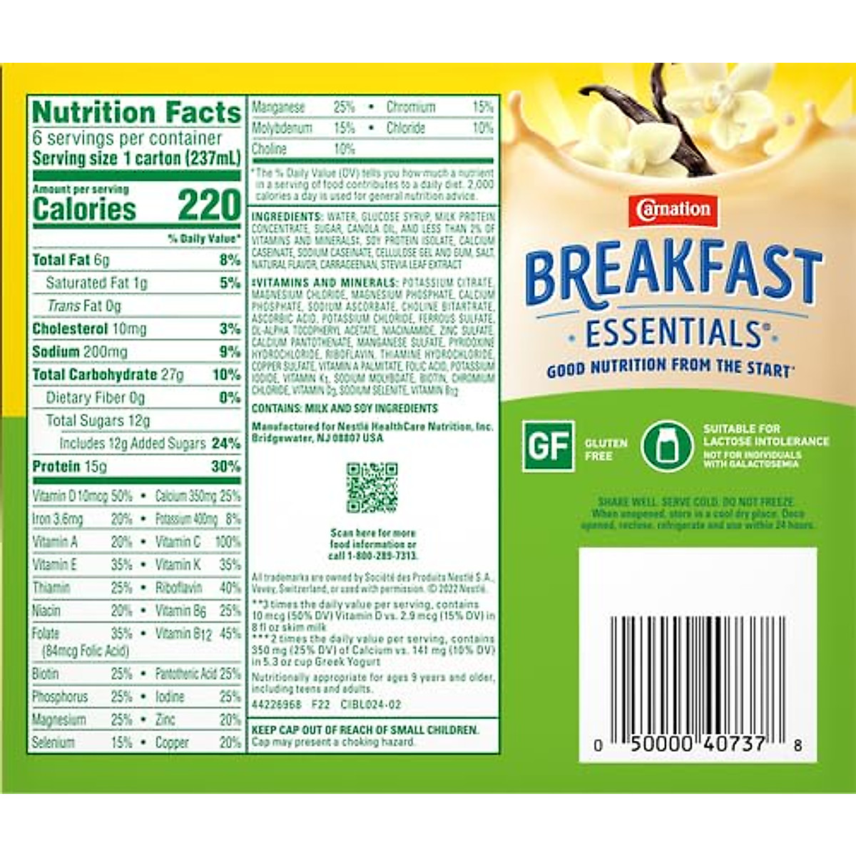 Carnation Breakfast Essentials High Protein Ready-to-Drink, Classic French Vanilla, 8 FL OZ Bottle (Pack of 6) (Packaging May Vary)