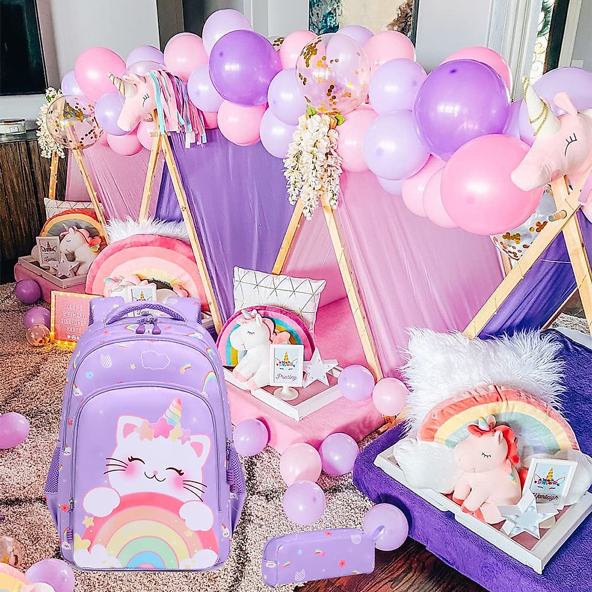 Jumpopack Unicorn Backpack for Girls School Backpack for Elementary Girls Backpack with Lunch Box Lightweight Water Resistance School Bag Preschool Kids Bookbag,Unicorn Cat