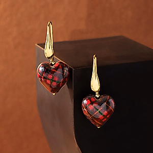 Ross-Simons Italian Murano Glass Tartan Heart Drop Earrings in 18kt Gold Over Sterling