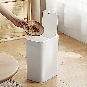 Bathroom Trash Can with Lid, Large-Size Garbage Can with Press Lid, Plastic Wastebasket with Popup Lid, Small Trash Bins for Toilet, Office, Bedroom, Living Room Day Use
