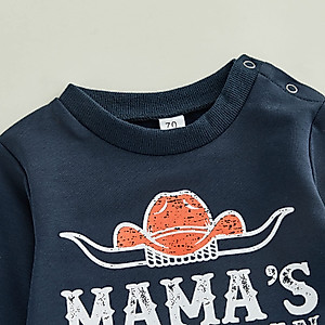 Omkzanbi 2Pcs Baby Boy Fall/Winter Clothes Long Sleeve Pullover Sweatpants Crewneck Sweatshirt Joggers Pants Western Outfit (Mama's Little Man Cow Printed Western Suit, 0-6 Months)