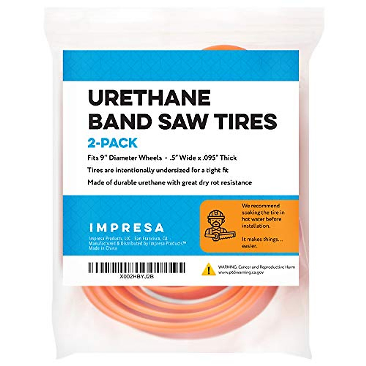 2 Pack Urethane Band Saw Tires - Fits 9 inch x 1/2 x .095 - No Adhesive Needed - Compatible with Branded Bandsaws Including Jet Grizzly, Powermatic - Band Saw Tires for Woodworking
