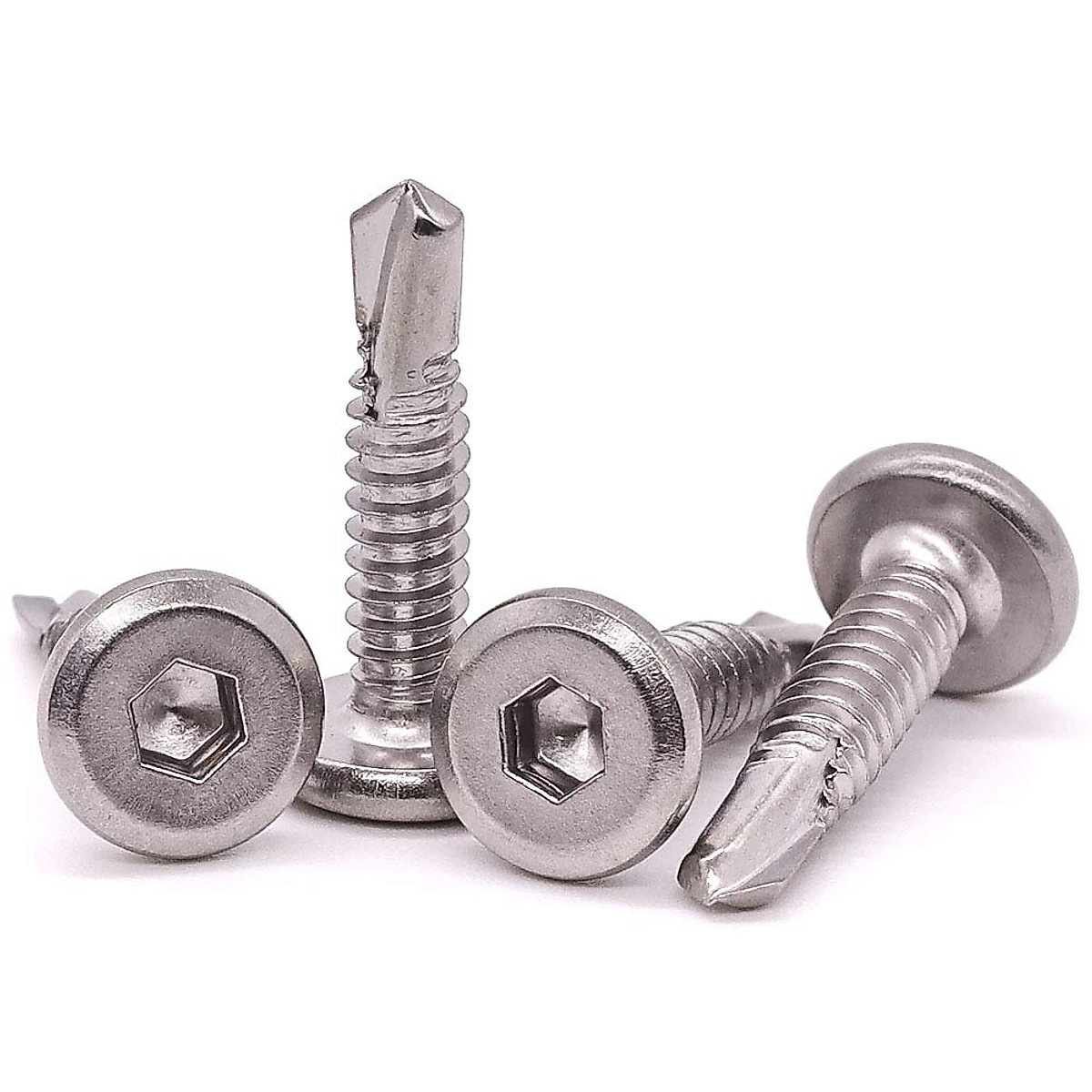 #12 x 3/4" Flat Socket Head Self Tapping Screws Sheet Metal Screws 50 of Pack, 410 Stainless Steel Self Drilling Screws, Bright Finish