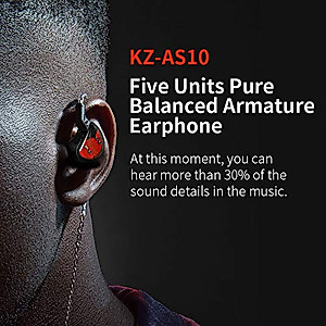 KZ AS10 IEM 5 Balanced Armature Driver Earphone, Stereo HiFi KZ in Ear Monitor Headphone Musician Headset with Detachable 2 Pin Cable(No Microphone, Black)