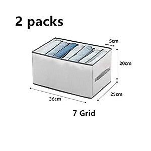 Nucucina Wardrobe Clothes Organizer, 7 Grids Foldable Visible Closet Organizer, Mesh Clothes Drawer Storage Box for Underwear, Socks, Scarves, Leggings, Skirts, T-shirts, Jeans (Gray*2pcs)
