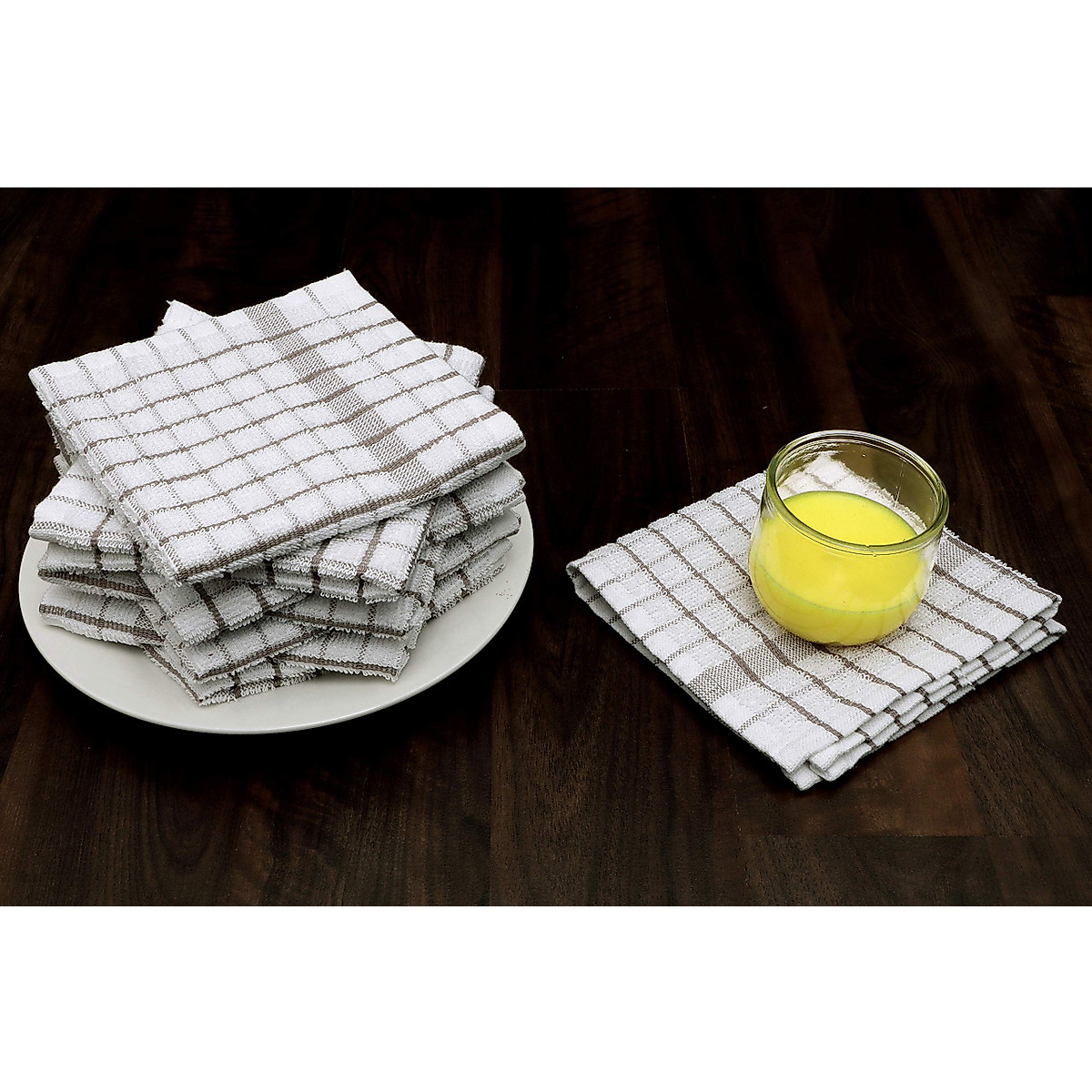 AMOUR INFINI Terry Grid Dish Cloths Pack of 8 Highly Absorbent, Quick Dry Dish Rags Super Soft Premium Kitchen Dish Cloth for Washing Dishes Dish (12x12 Inch - Beige)