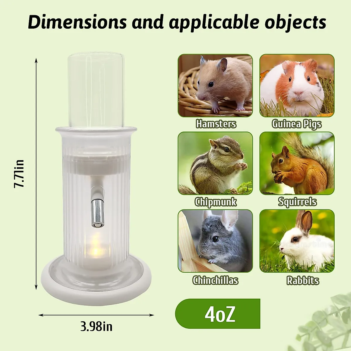 Hamiledyi Hamster Water Bottle with Lights Stand No Drip Small Animal Water Dispenser Pet Drinker Stand for Guinea Pig Mouse Gerbil Squirrel Small Animal Habitat Decoration (Green)