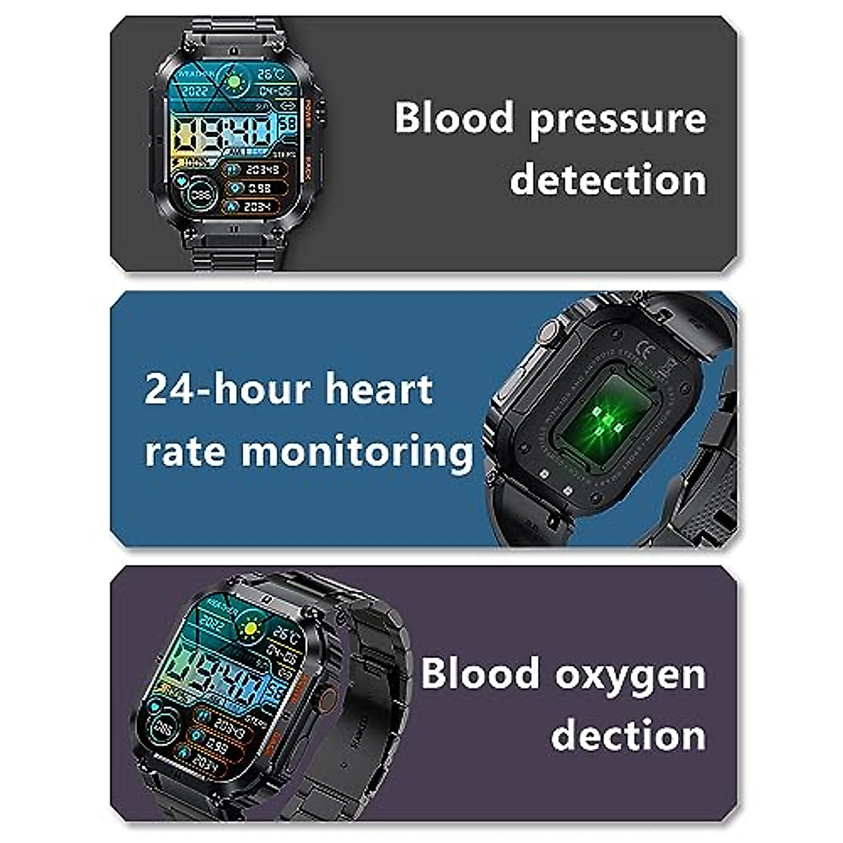 PODOEIL Military Smart Watch for Men with 2 Strap Text and Call Fitness Tracking/Heart Rate/Sleep Monitoring/Waterproof Outdoor Sports Rugged Tactical Watches for Android and iPhone Black