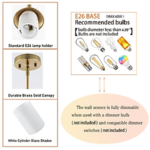 BYOLIIMA Modern Gold Pendant Light 3 Pack Brushed Brass Mid Century Chandelier White Cylinder Glass Shades Adjustable Rods Farmhouse Ceiling Hanging Lighting Fixture Kitchen Island Dining Room Bedroom