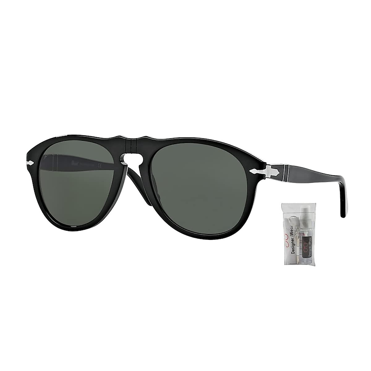 Persol PO0649 95/31 52MM Black/Green Aviator Sunglasses for Men + BUNDLE With Designer iWear Eyewear Kit