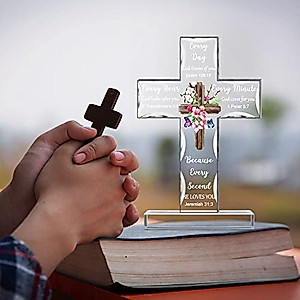 Acrylic Christian Standing Cross Inspirational Gifts with Bible Verse and Prayers Sunflower Religious Scripture Gifts for Women Men Friends Mom Wife Friends Colleague (Fresh Style)